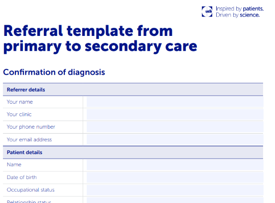 Referral template from primary to secondary care: Confirmation of ...