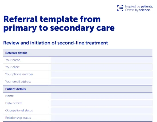 Referral template from primary to secondary care: Review and initiation ...